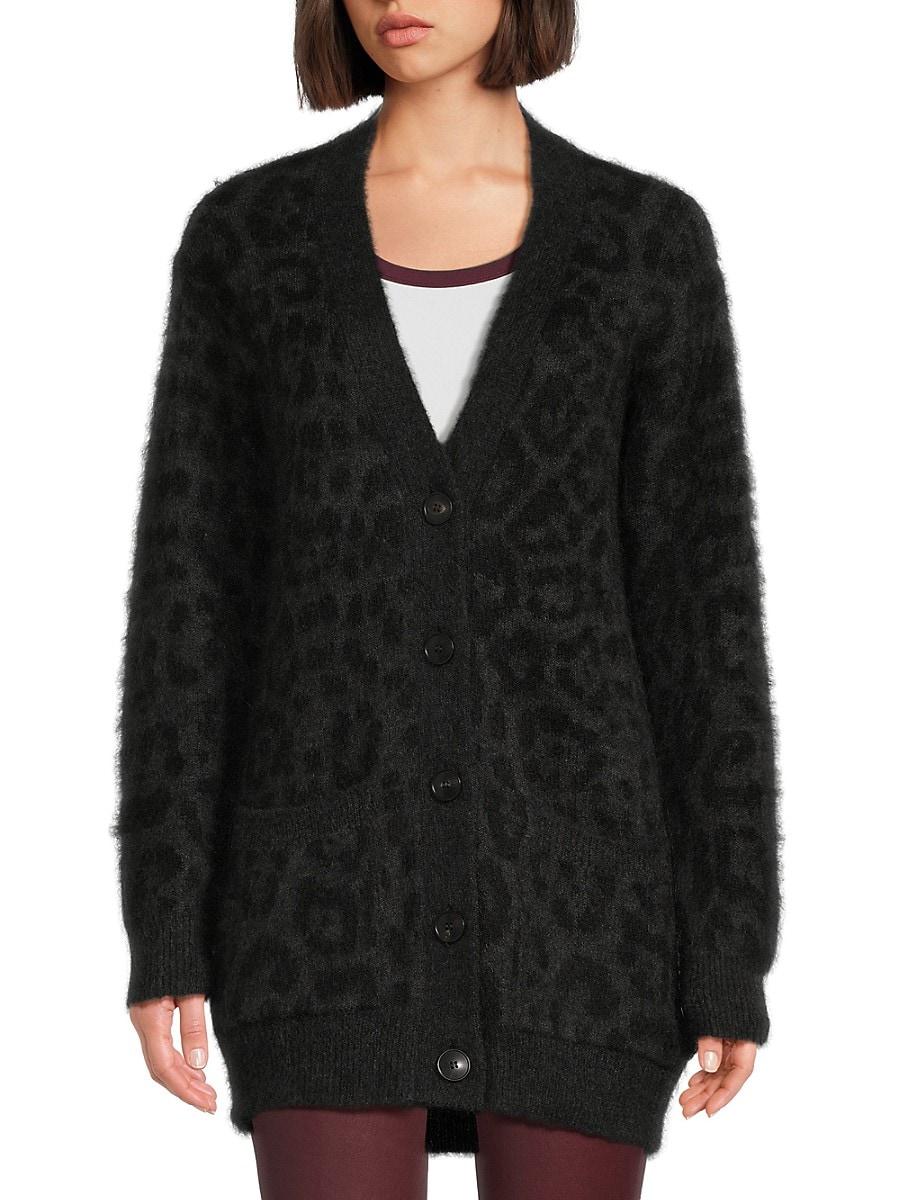 Valentino Leopard Pattern Mohair Blend Cardigan in Black | Lyst