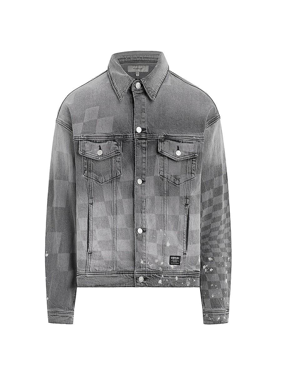 Hudson Jeans Faded Check Denim Trucker Jacket in Gray for Men | Lyst