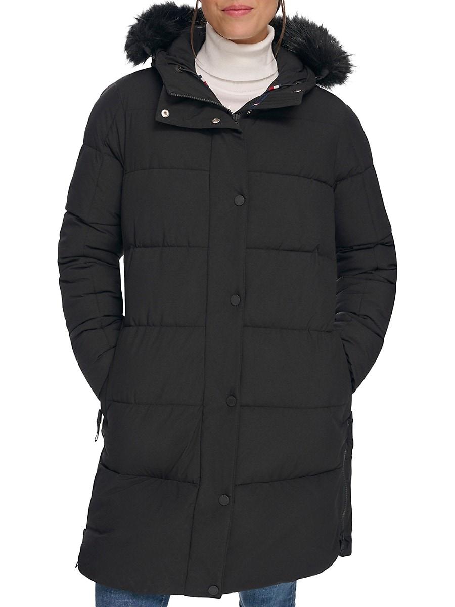 Tommy Hilfiger Faux Fur Hood Puffer Coat in Black | Lyst
