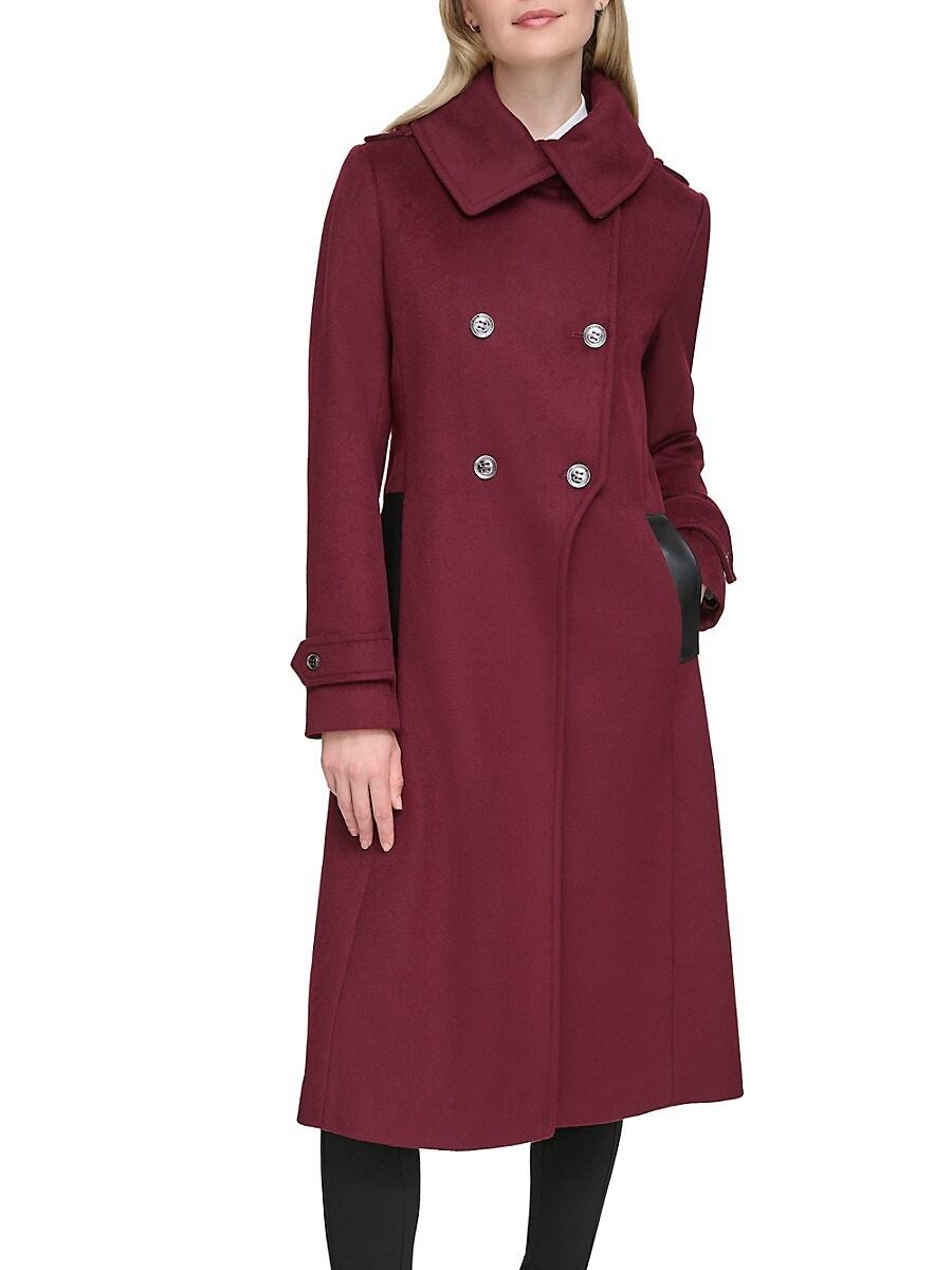Karl Lagerfeld Double Breasted Longline Wool Blend Peacoat in Purple | Lyst