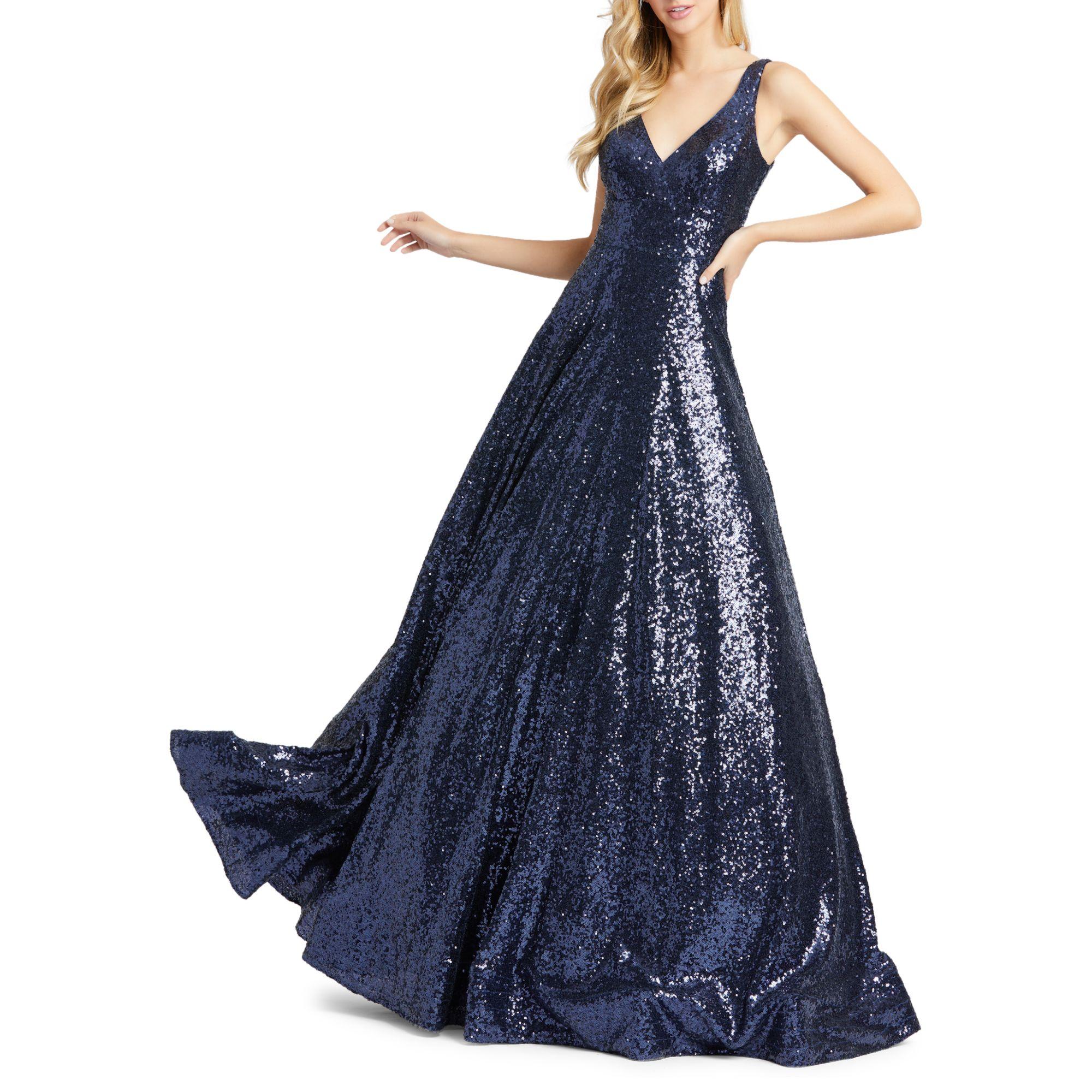 Mac Duggal Synthetic Sequin Ball Gown In Gold Metallic Lyst