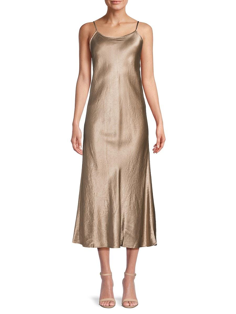 Third Form Metallic Satin Midi Slipdress in Natural | Lyst