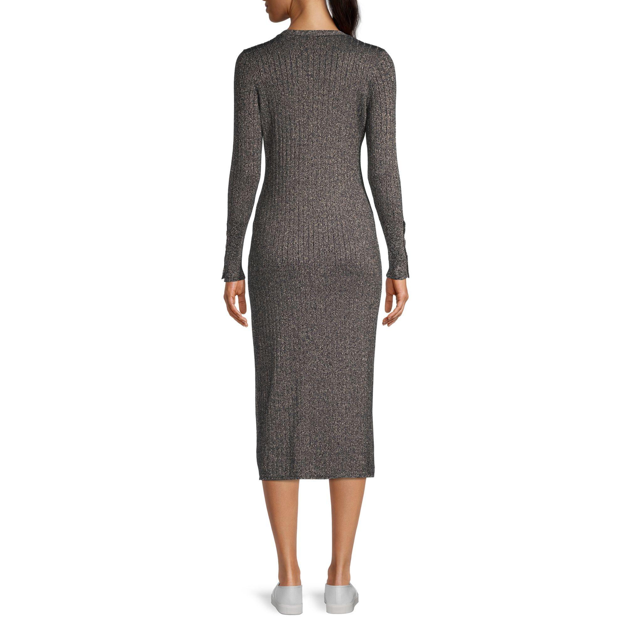Calvin Klein Synthetic Ribbed Sweater Dress In Black Gold Black Lyst