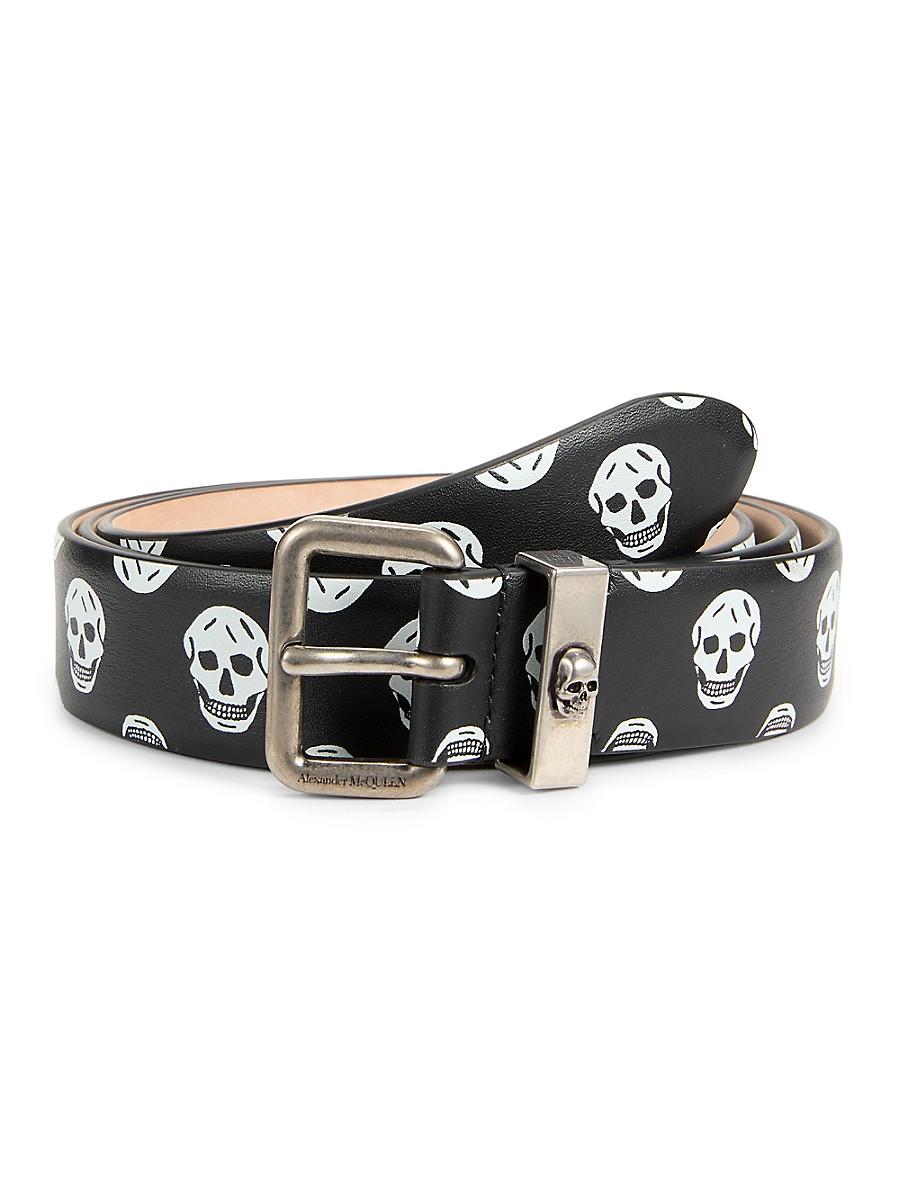Alexander McQueen Skull Graphic Leather Belt in Black for Men | Lyst
