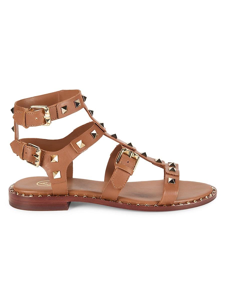 Ash Pacific Studded Leather Flat Sandals in Brown | Lyst