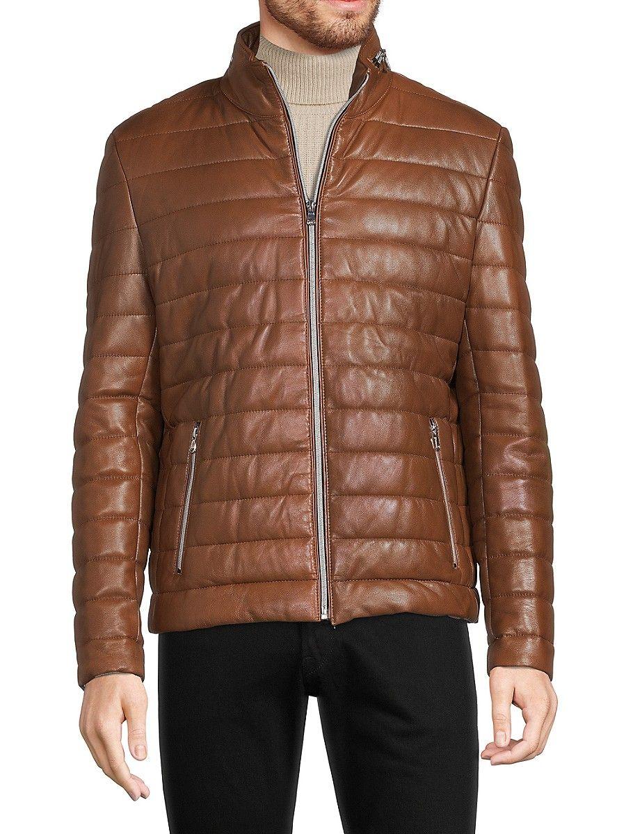 Ron Tomson Quilted Leather Jacket In Brown For Men Lyst