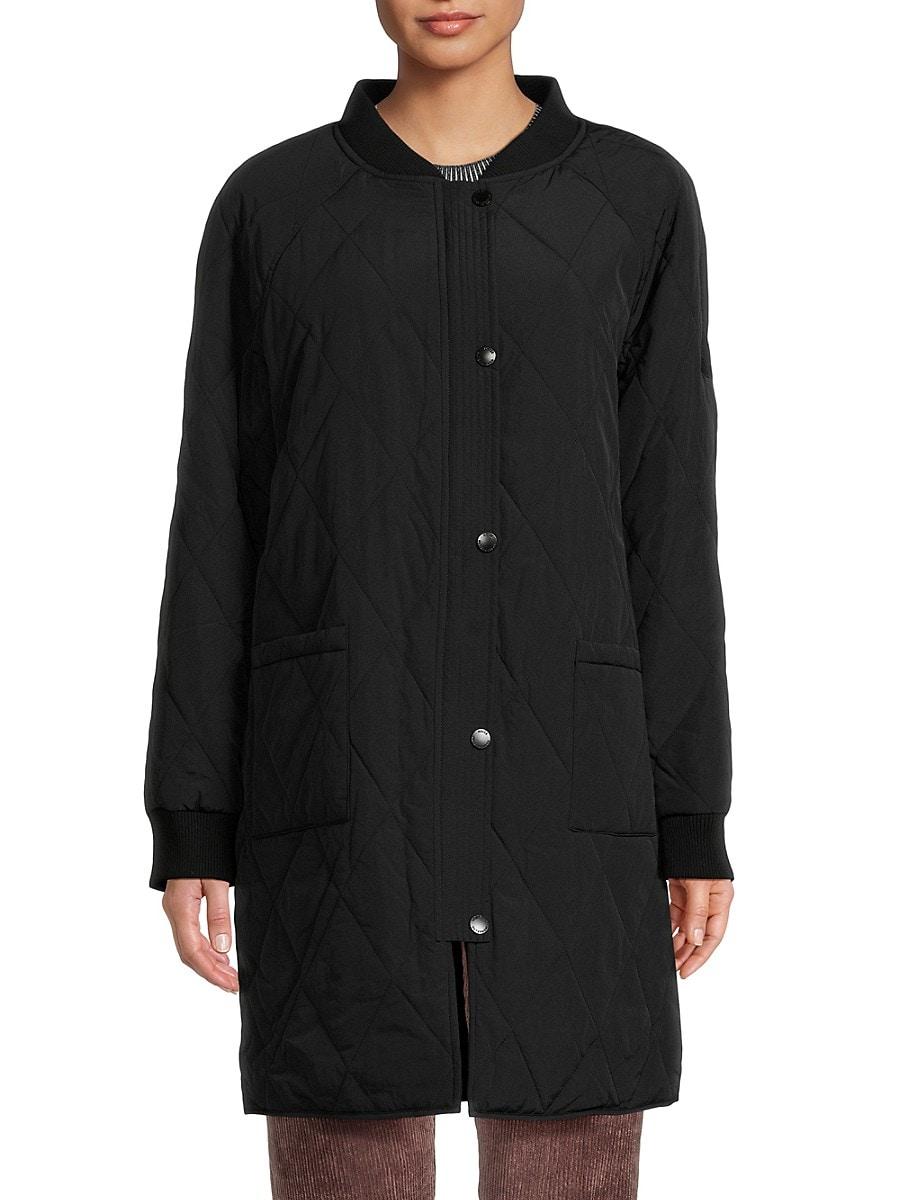 Noize Quilted Puffer Longline Jacket in Black | Lyst