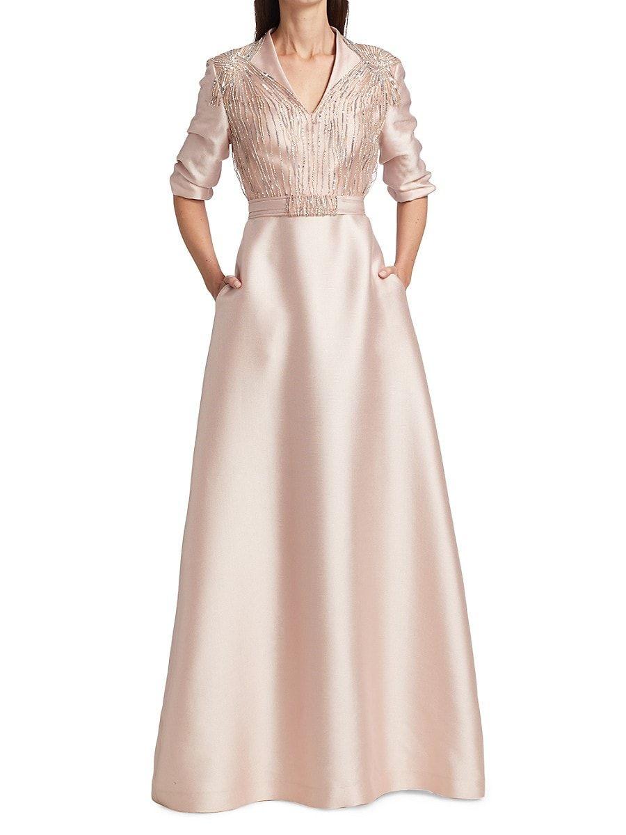 Reem Acra Bead Embellished Satin Gown In Pink Lyst