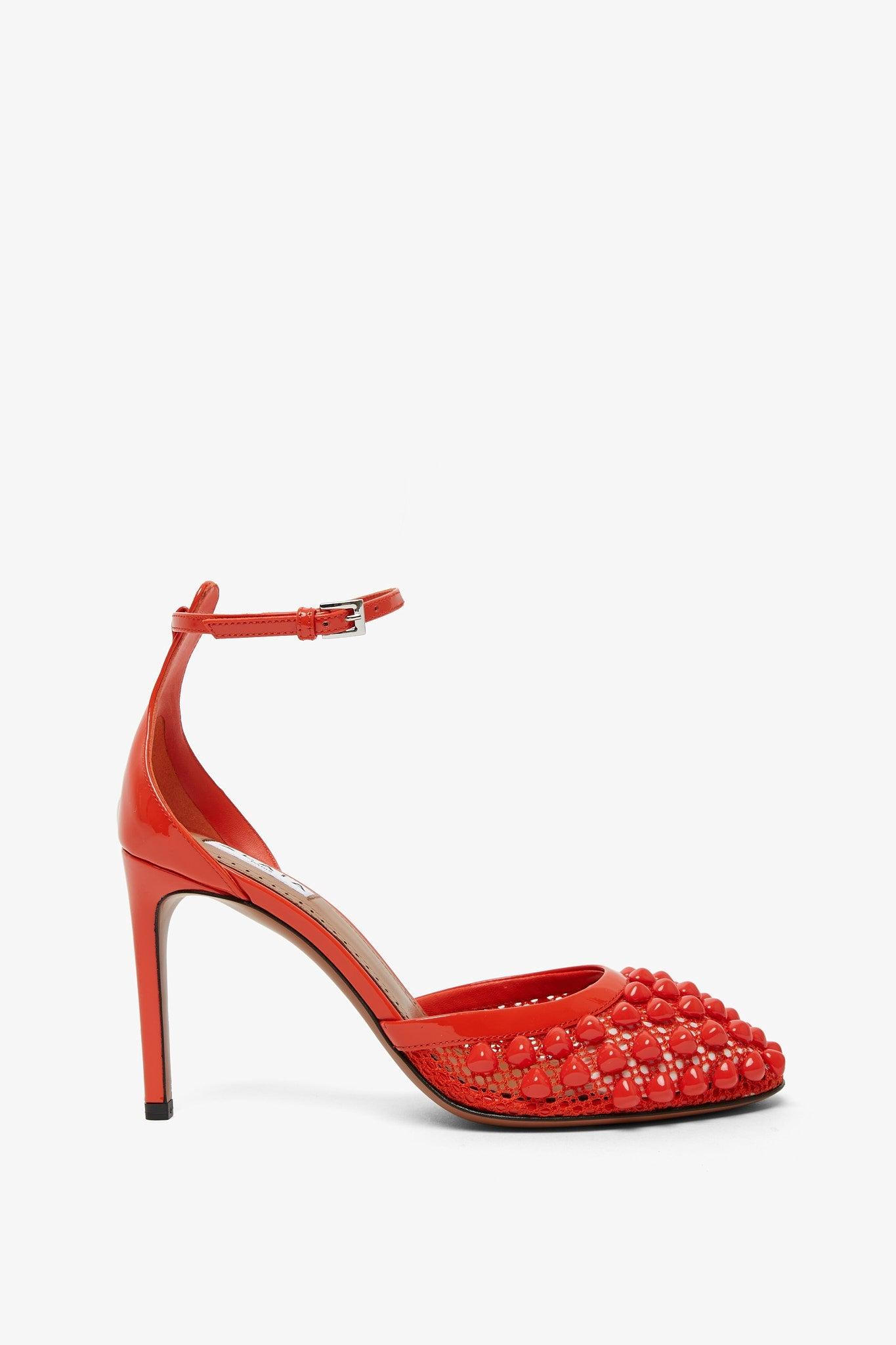 Alaïa Red Studded Fishnet Pumps | Lyst