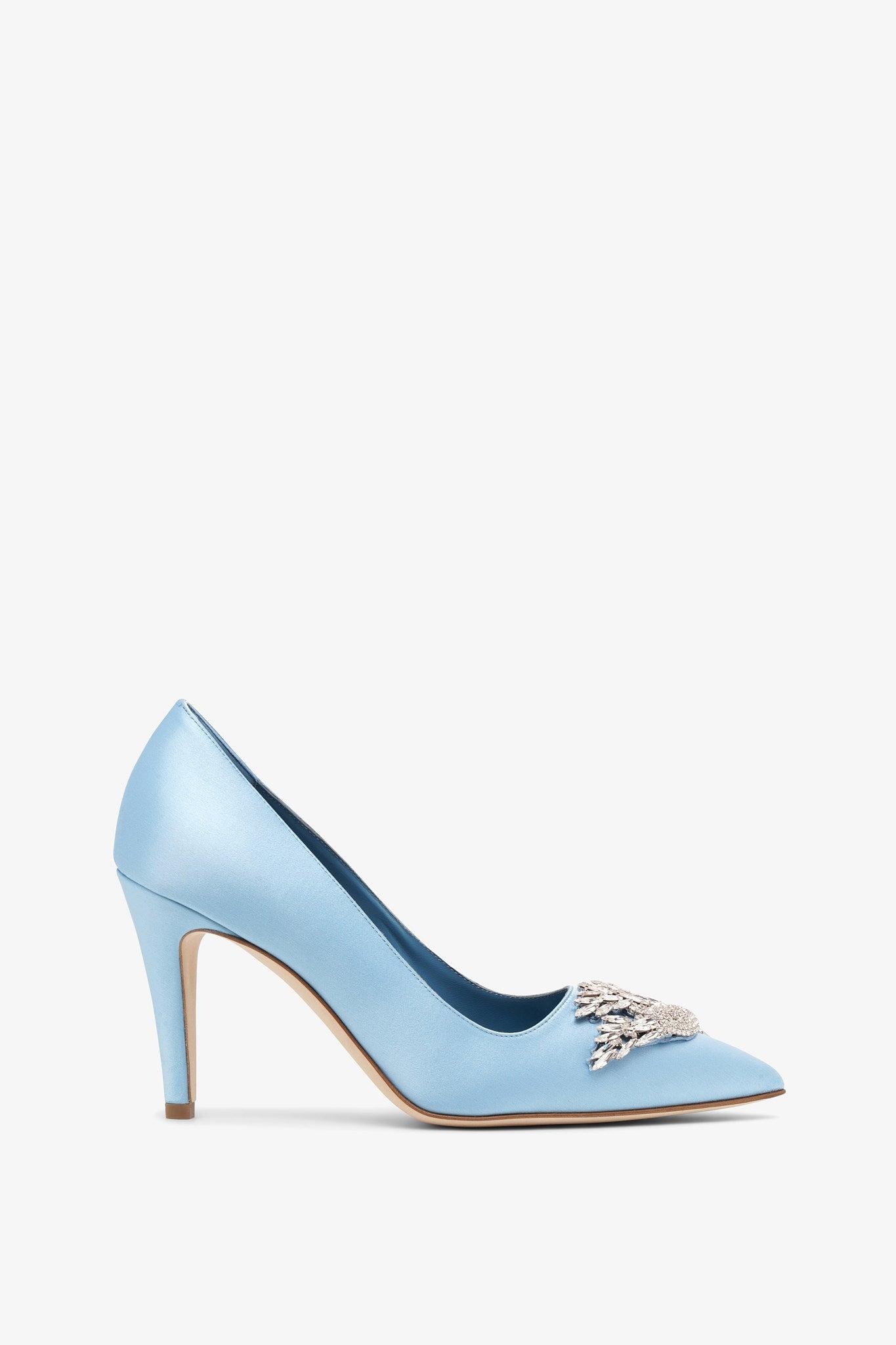 Manolo Blahnik Palos 90 Light Blue Satin Pumps | Lyst