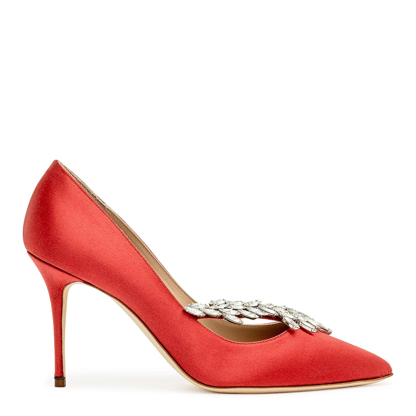 Manolo Blahnik Nadira 90 Red Satin Pumps - Lyst