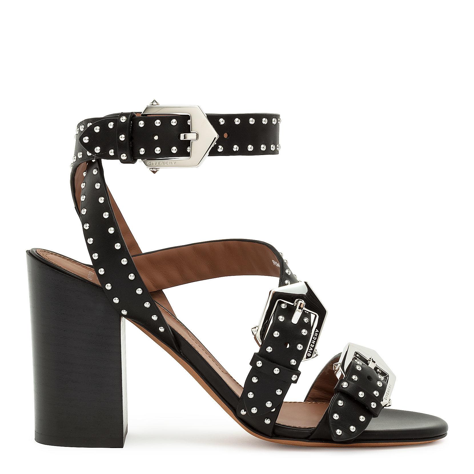 Givenchy Elegant Black Leather Stacked Heel Sandals - Lyst