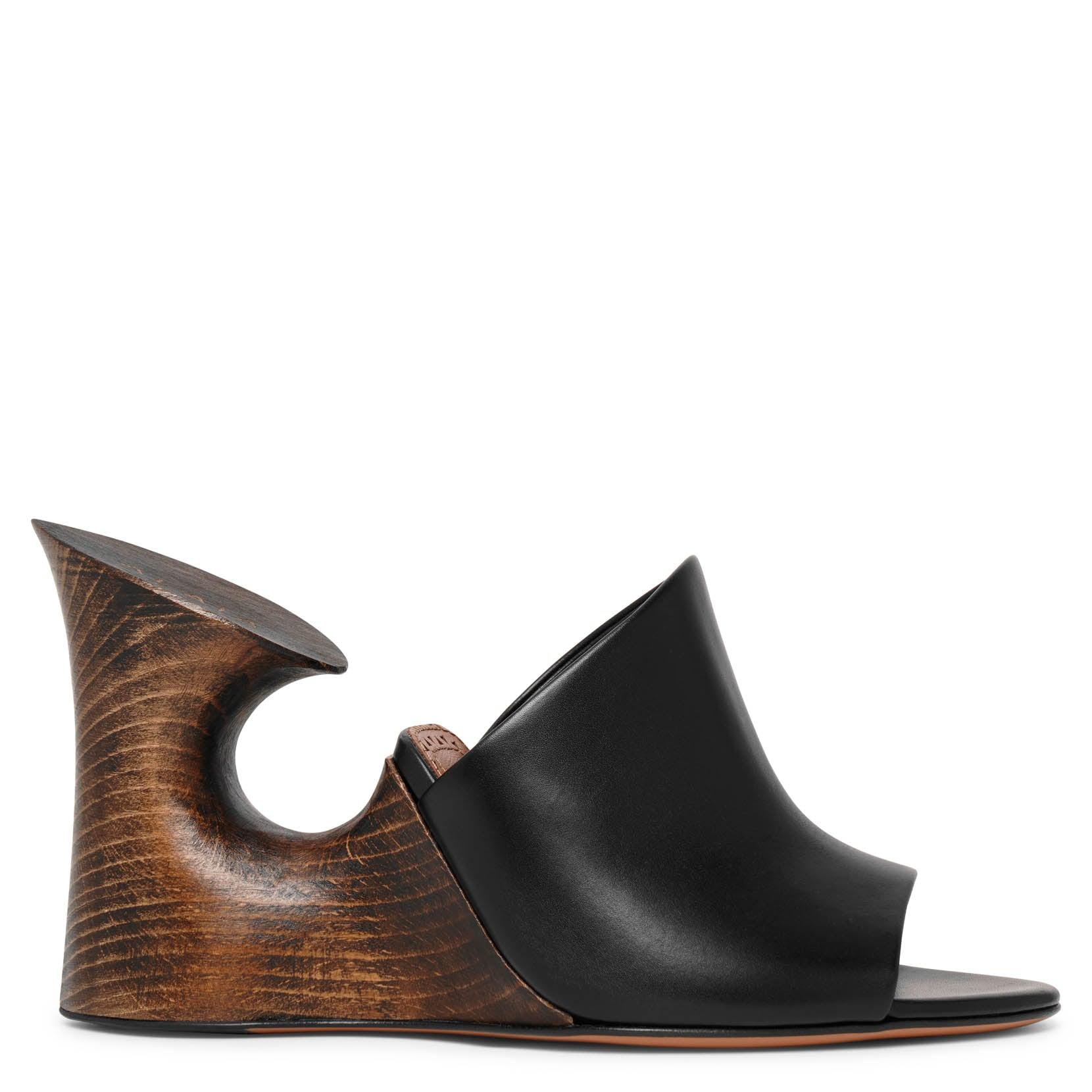 Alaïa La Sculpture Black Leather Wedge Mules Lyst