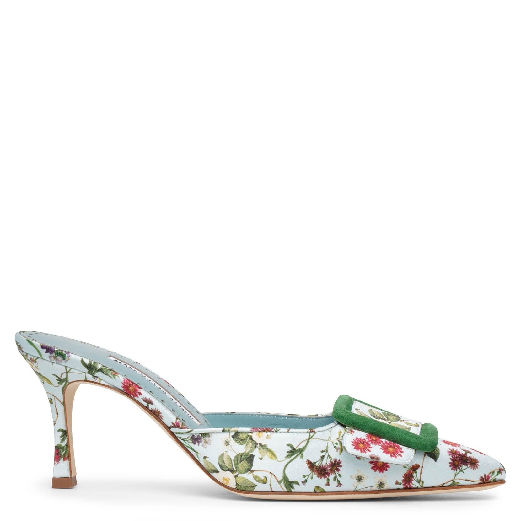 Manolo Blahnik Maysalebi 70 Floral Green Mules | Lyst