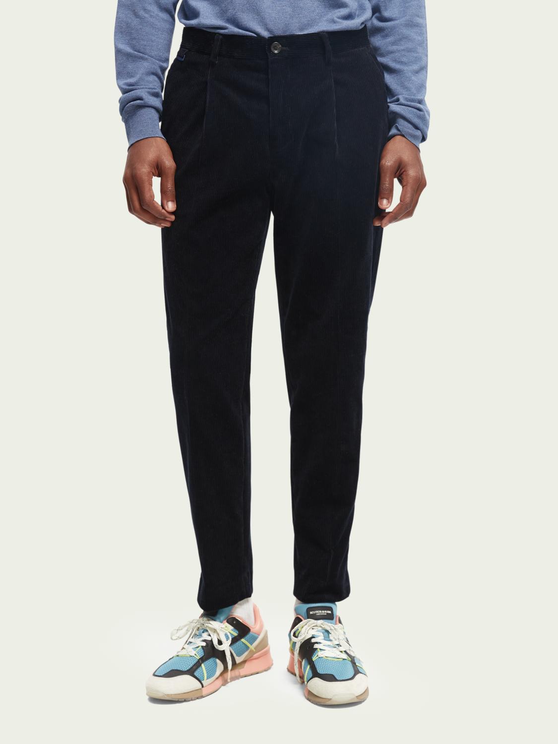 Scotch And Soda Blake Pleated Corduroy Chino In Blue For Men Lyst