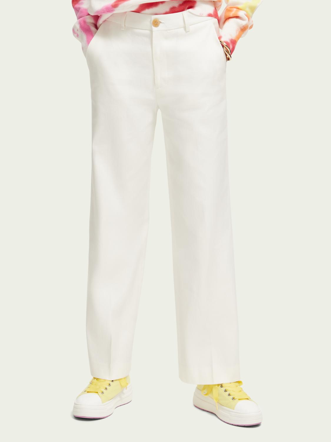 Scotch And Soda Edie High Rise Wide Leg Linen Blended Trousers In White Lyst