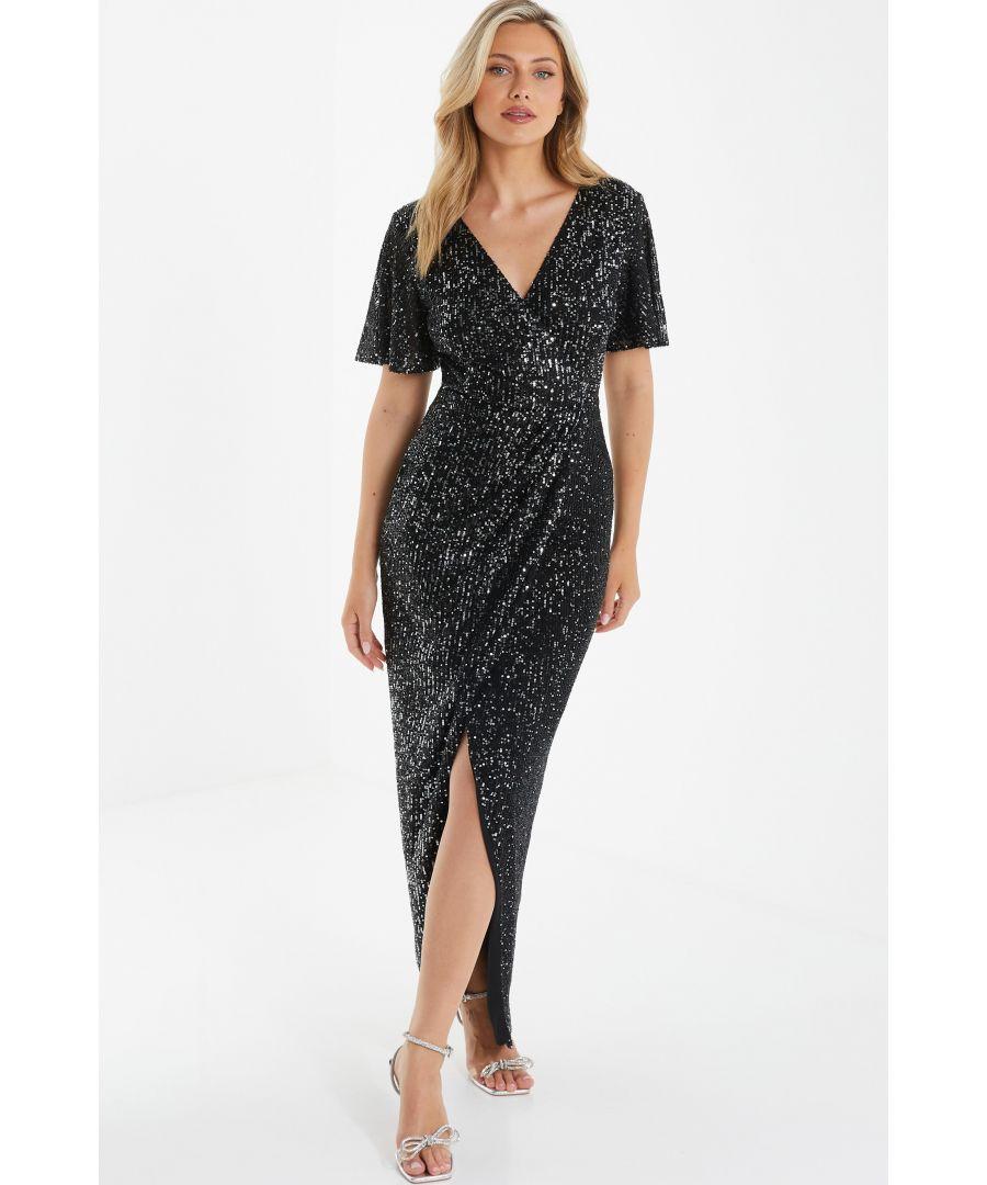 Quiz Sequin Wrap Batwing Midi Dress Dresses Images 2025