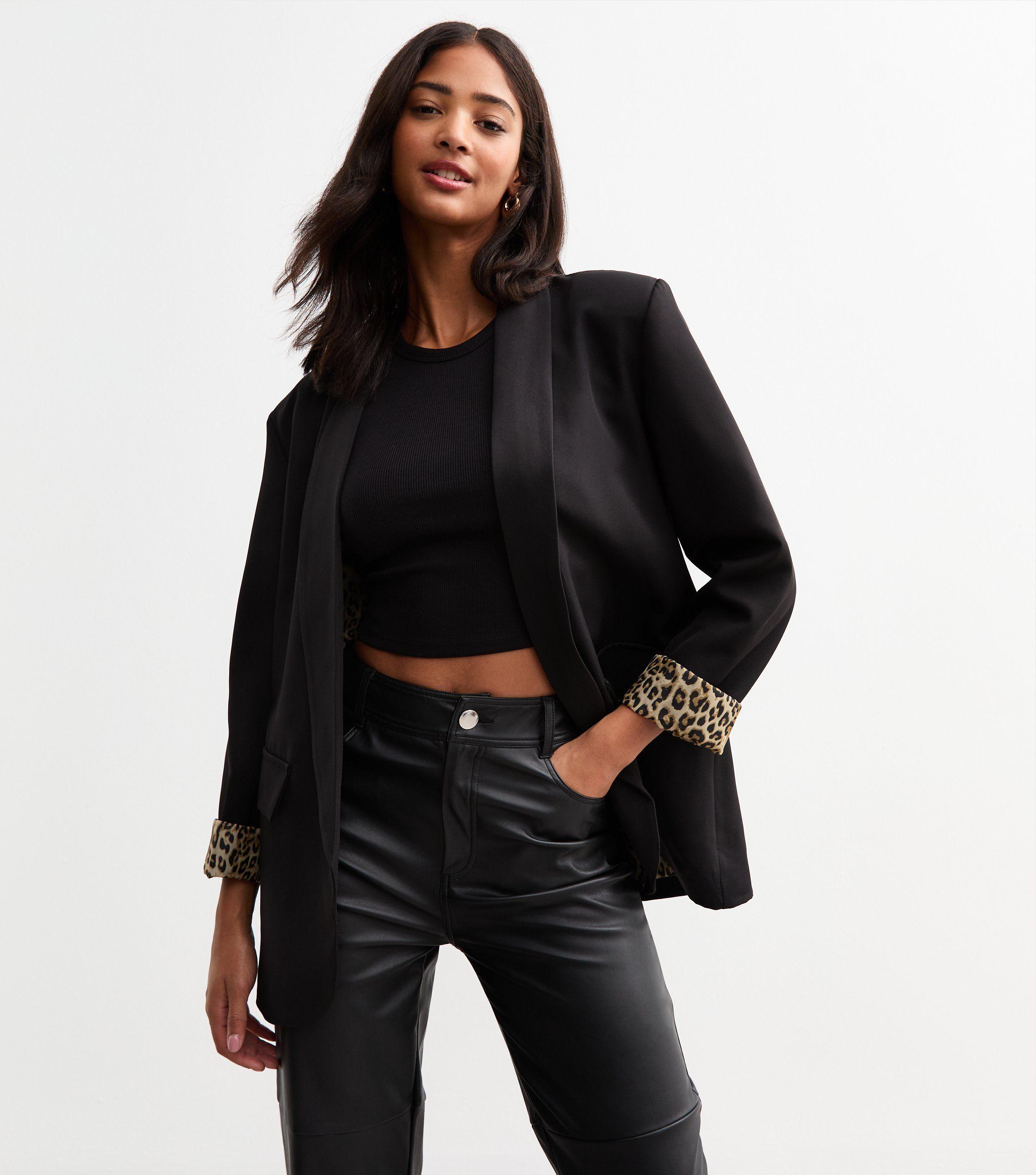 Gini London Contrast Animal Edge To Blazer in Black | Lyst UK