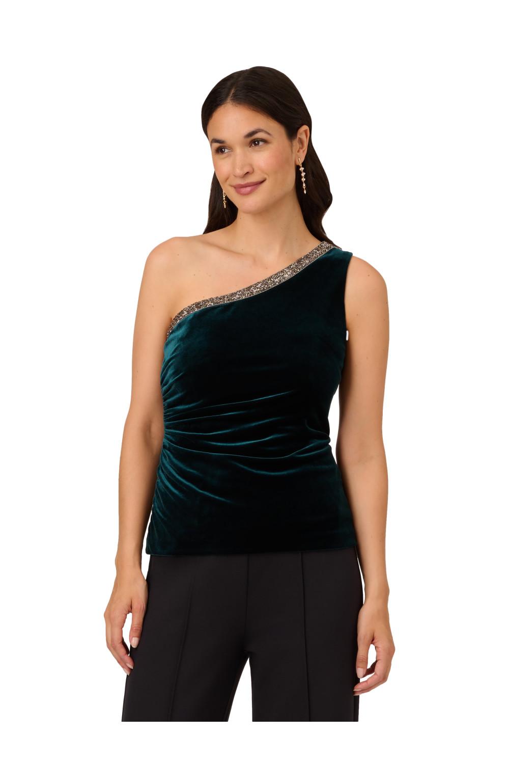 Adrianna Papell Bead Velvet Top in Black | Lyst UK