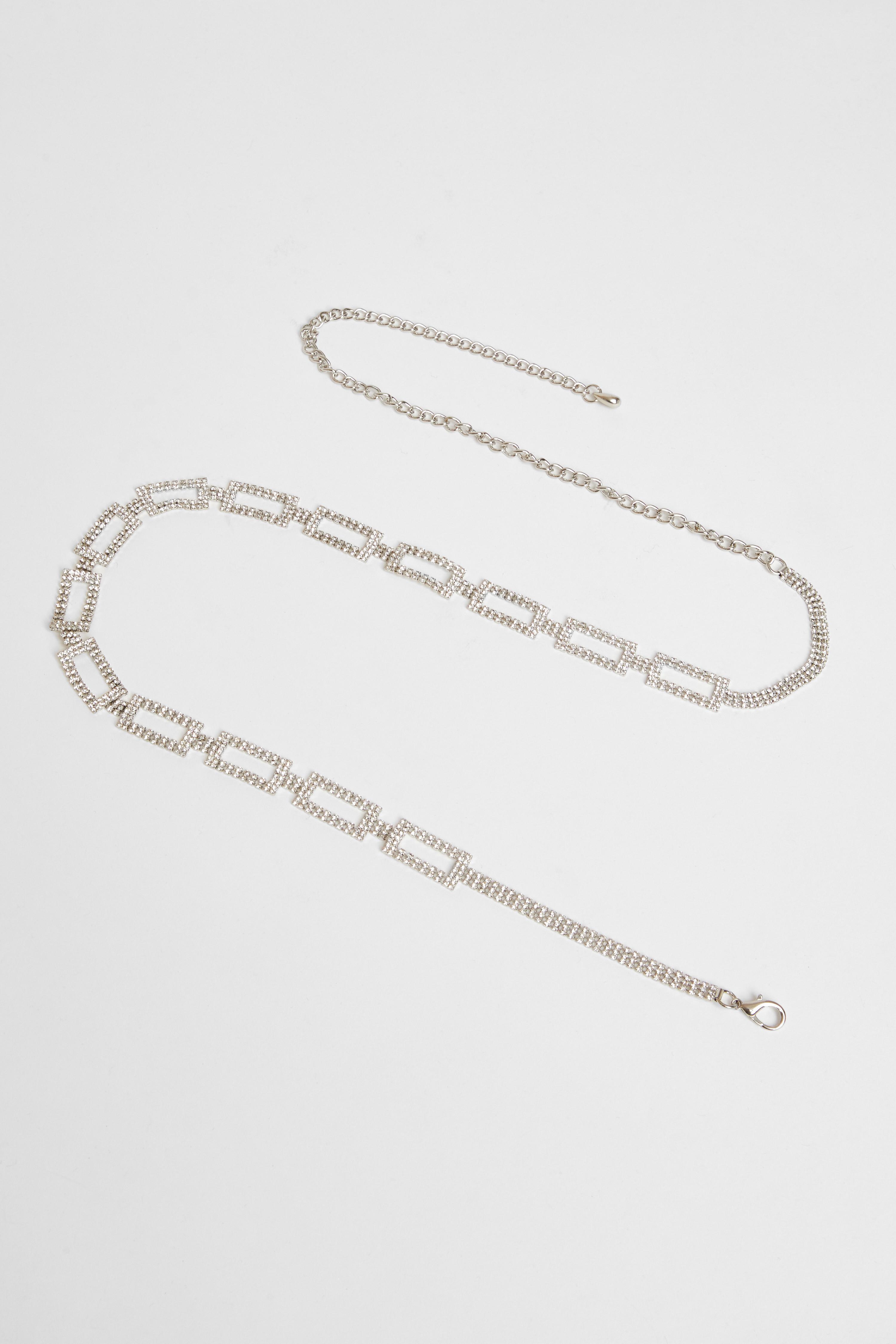 Quiz Diamante Square Link Belt in Metallic | Lyst UK