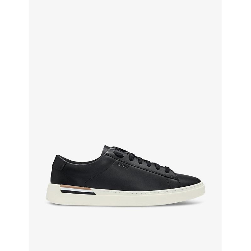 BOSS Signature-Stripe Logo Cupsole Leather Trainers in Blue for Men | Lyst