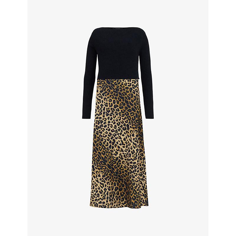 AllSaints Leopard Print 2-In-1 Hera Dress in Black | Lyst UK