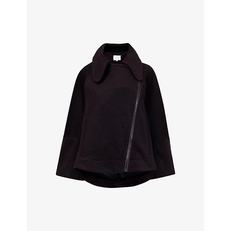 eem Boxy-Fit High-Neck Wool-Blend Biker Jacket in Black | Lyst