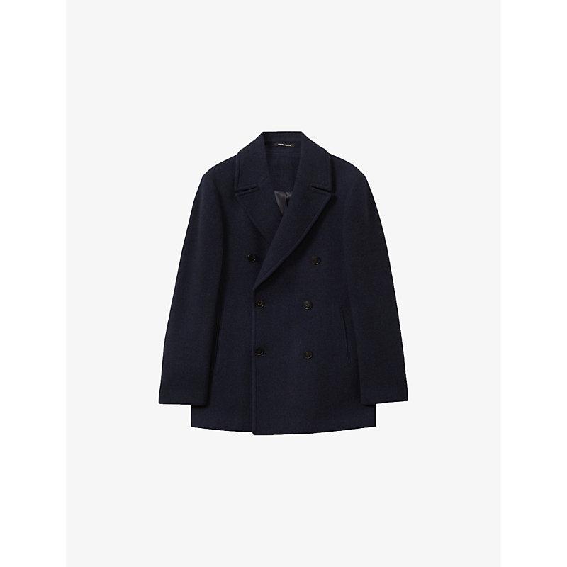 Reiss Herringbone Bergamo Double-Breasted Wool-Blend Jacket in Blue for ...