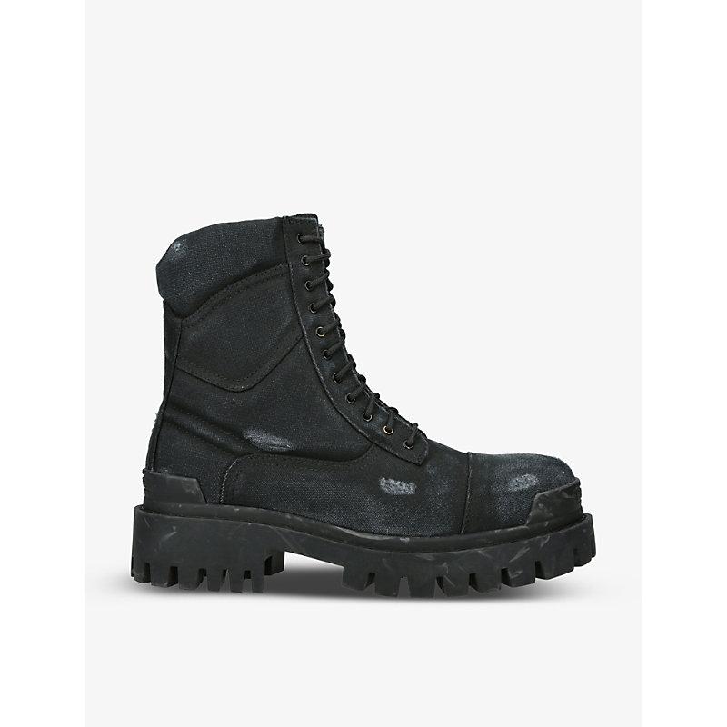 Balenciaga Strike Distressed Leather Platform Ankle Boots in Black for Men | Lyst