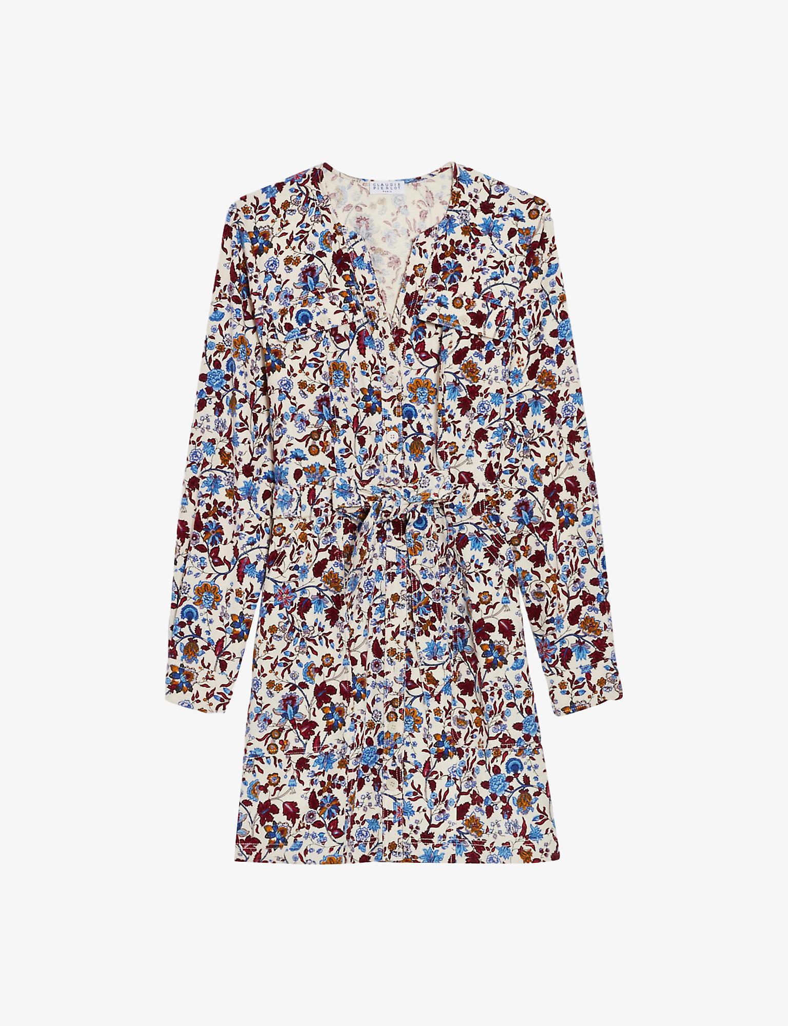 Claudie Pierlot Rafia Floral-print Cotton-corduroy Mini Dress in White ... Claudie Pierlot Rafia Floral-print Cotton-corduroy Mini Dress in White ...