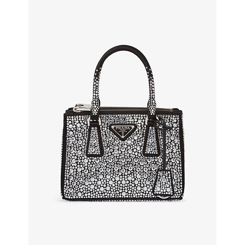 Prada Galleria Mini Crystal-Embellished Satin Bag in Black | Lyst