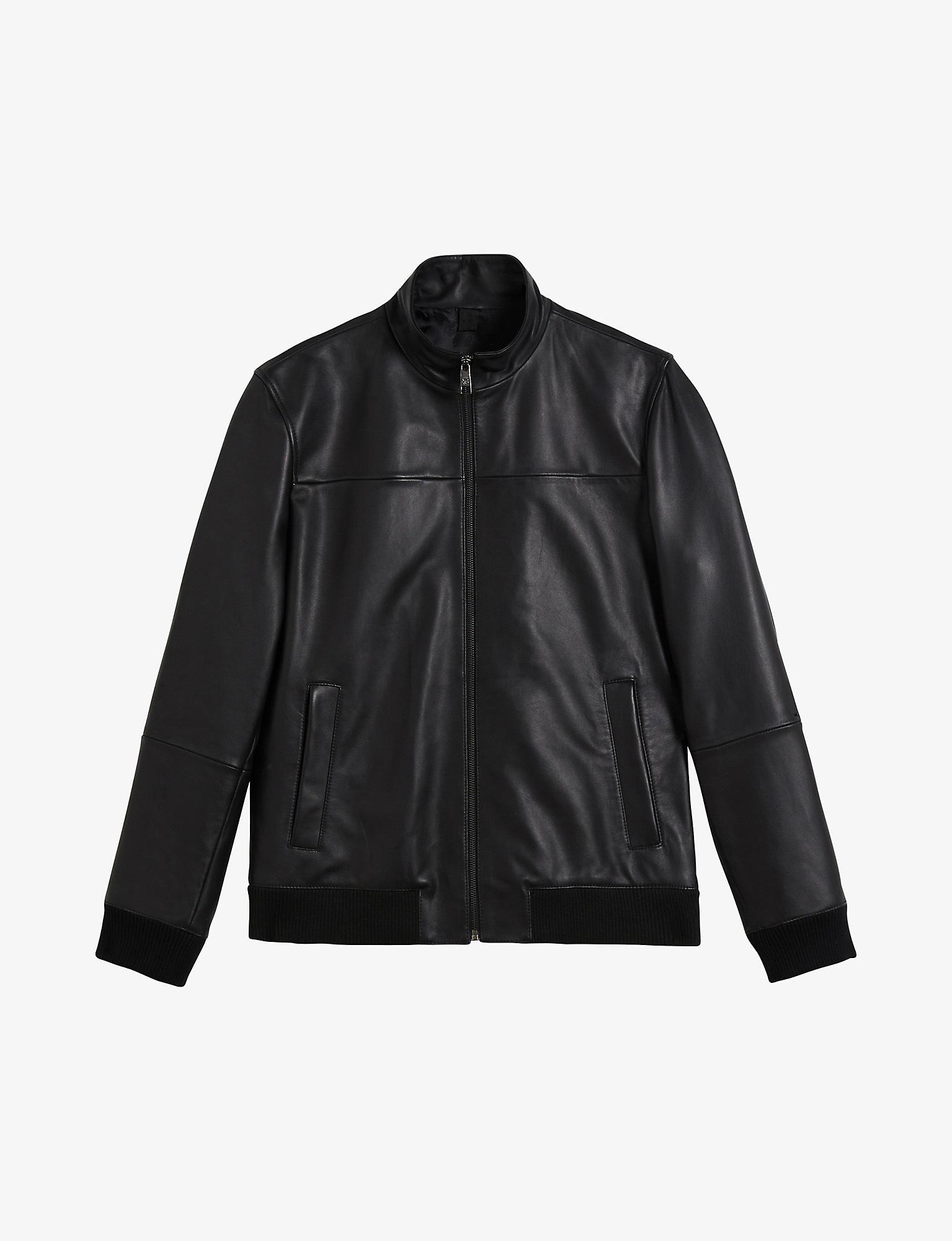 Ted Baker Dwite High-neck Leather Jacket in Black for Men | Lyst