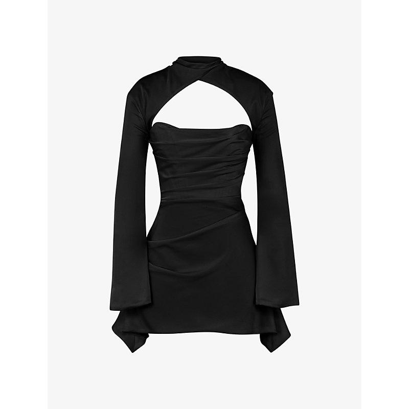 House Of Cb Toira Long-Sleeved Corseted Satin Mini Dress in Black | Lyst