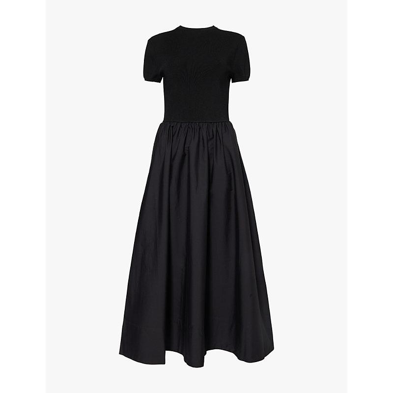 Polo Ralph Lauren Knitted-Bodice Regular-Fit Woven Midi Dress in Black | Lyst