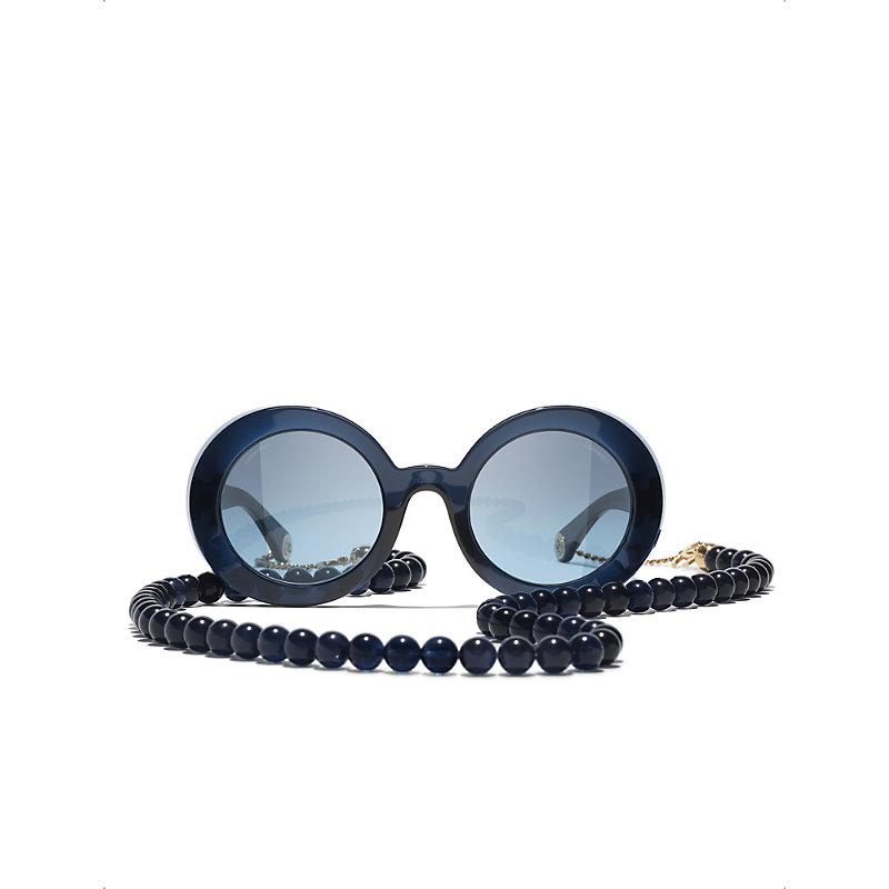 Chanel Ch5489 Round-frame Chain Acetate Sunglasses in Blue | Lyst