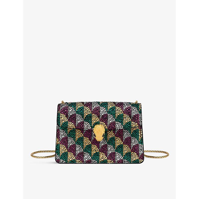 BVLGARI Serpenti Forever Mini Suede Covered Calla-Crystal Cross-Body ...