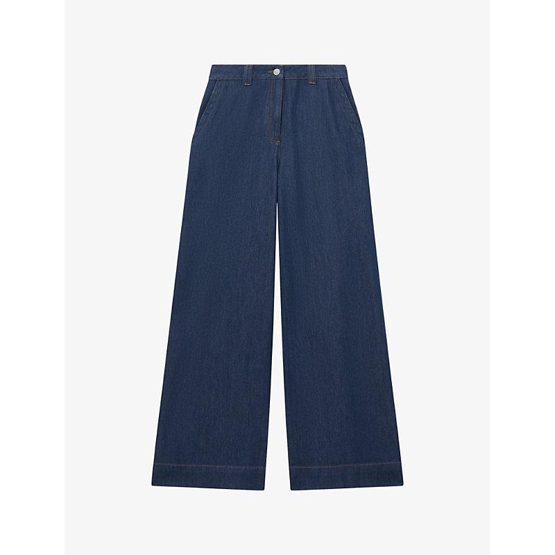 Reiss Olivia Wide-leg High-rise Denim Jeans in Blue | Lyst