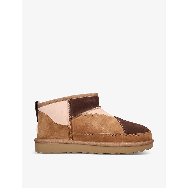 UGG Classic Ultra Mini Reimagind Logo-Patch Suede And Shearling Ankle ...