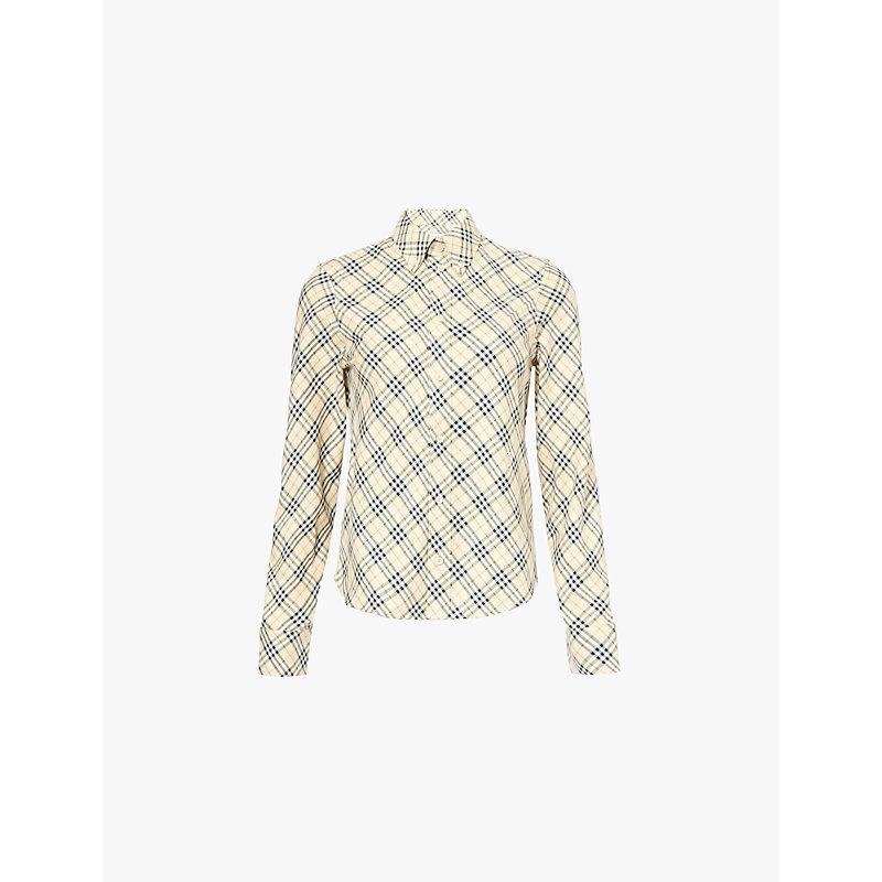 Burberry Check Button-Down Collar Cotton Shirt in White | Lyst UK