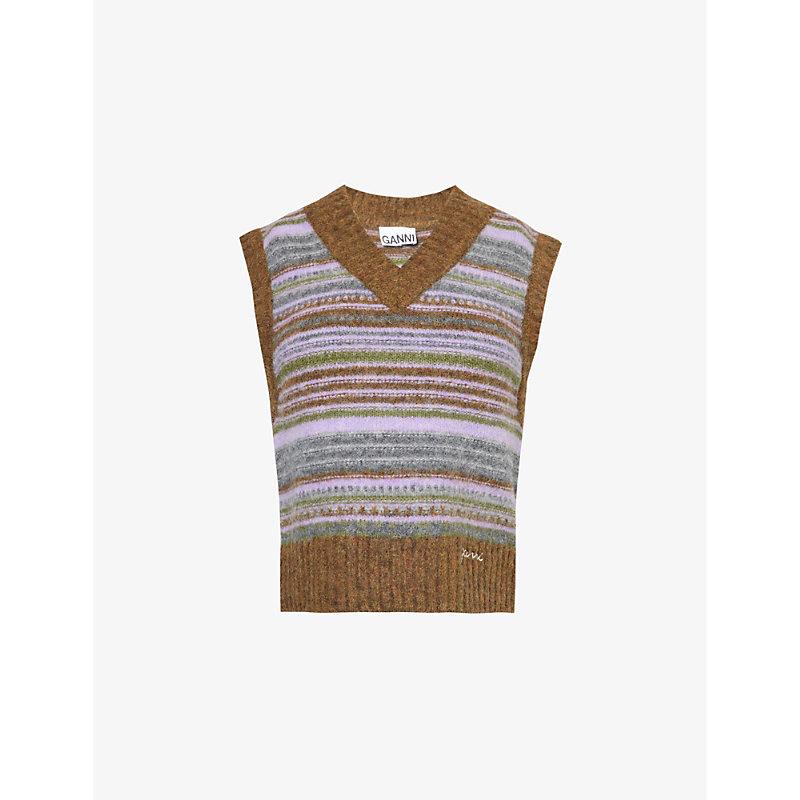 Ganni Stripe-Pattern Brushed-Knit Alpaca And Merino-Wool Blend Vest in ...
