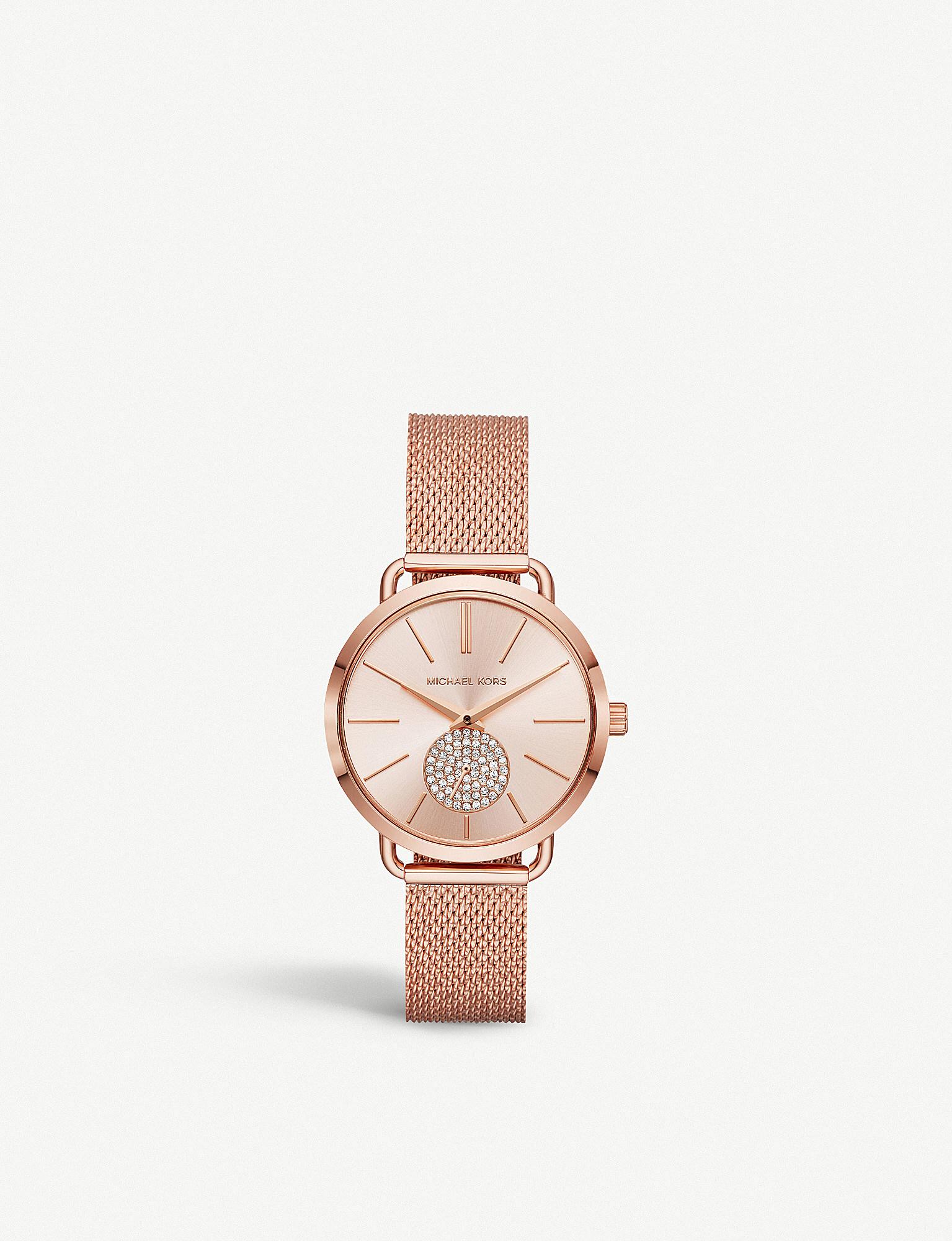 Michael Kors Mk3845 Portia Rose Gold-plated Stainless Steel And Crystal ...