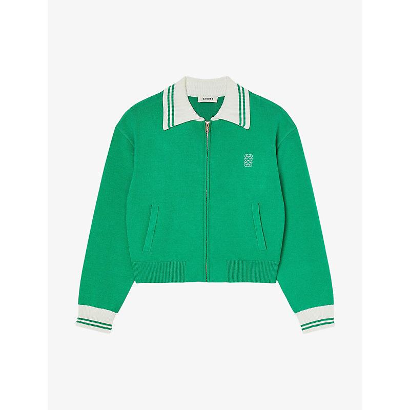 Sandro Logo-embroidered Stripe Woven Jacket in Green | Lyst