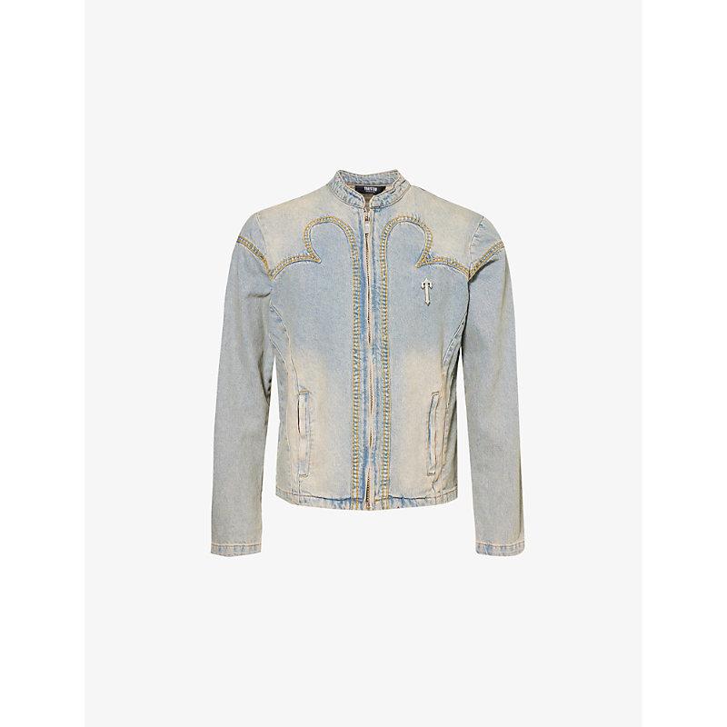 Trapstar Iron Moto Logo-Plaque Denim Jacket in Blue for Men | Lyst