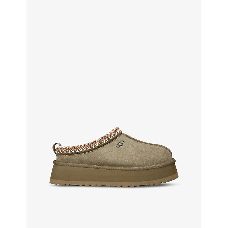 UGG Tazz Platform Shearling-Lined Suede Slippers in Gray | Lyst