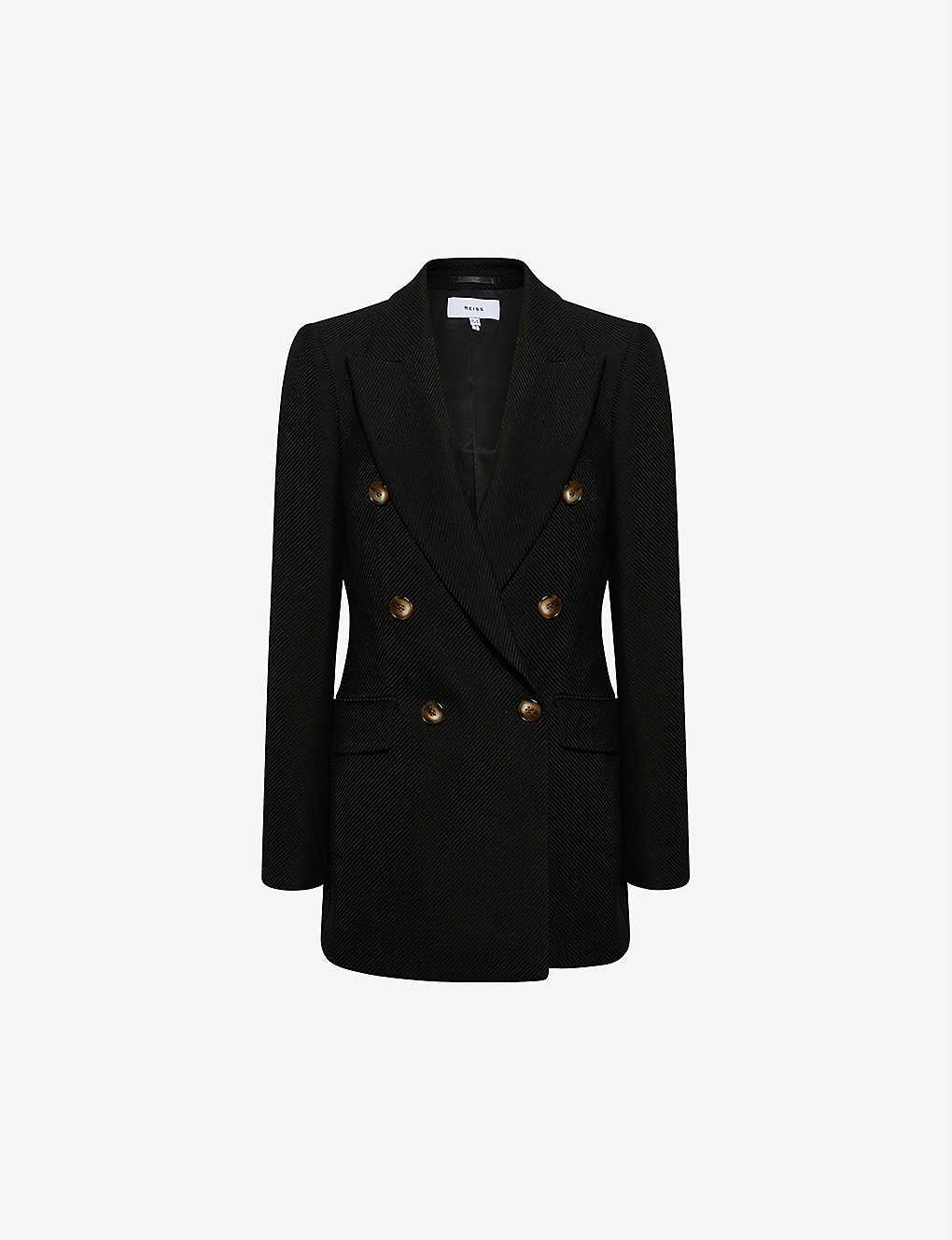 Reiss Laura Double-breasted Wool-blend Twill Blazer in Black | Lyst Reiss Laura Double-breasted Wool-blend Twill Blazer in Black | Lyst