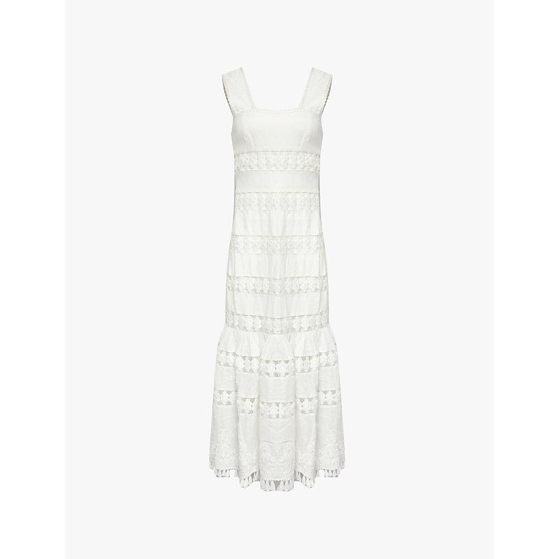 Zimmermann Square-neck Cut-out Linen Midi Dress in White | Lyst