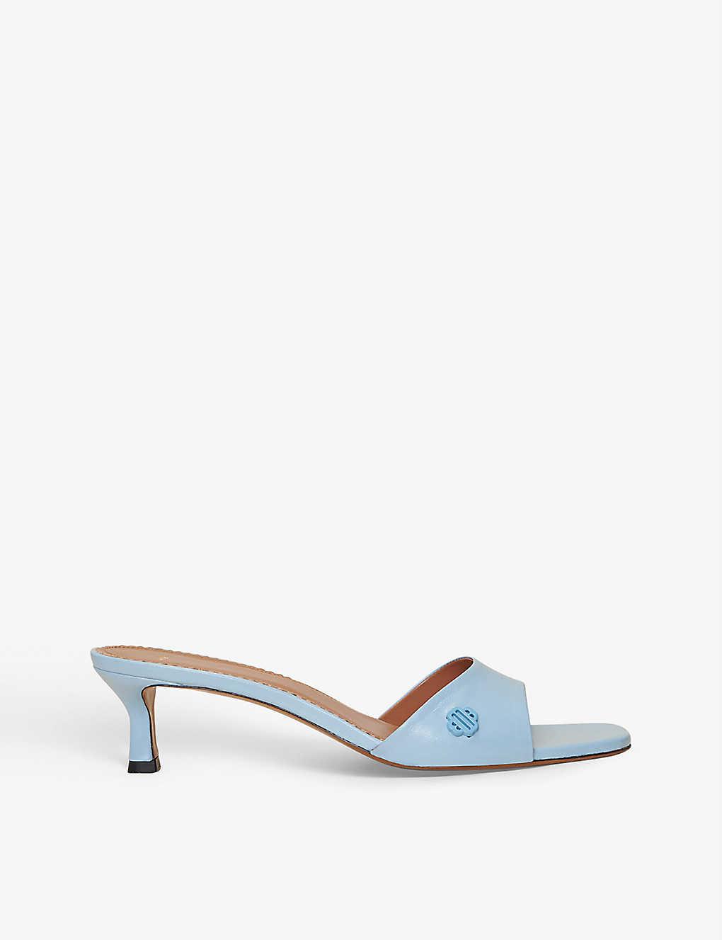 Maje Logo-strap Leather Heeled Sandals in White | Lyst