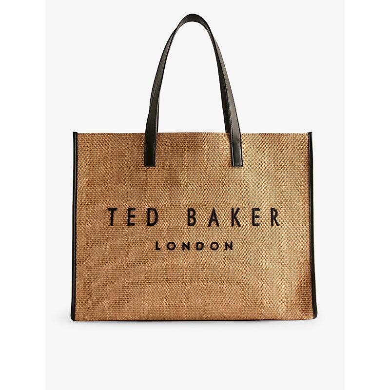 Ted Baker Tural Pallmer Logo-embroidered Woven Tote Bag in Natural | Lyst