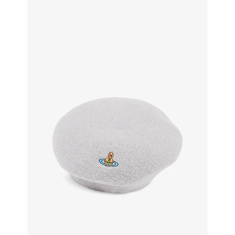 Vivienne Westwood Uni Logo-Embroidery Wool Beret in White | Lyst
