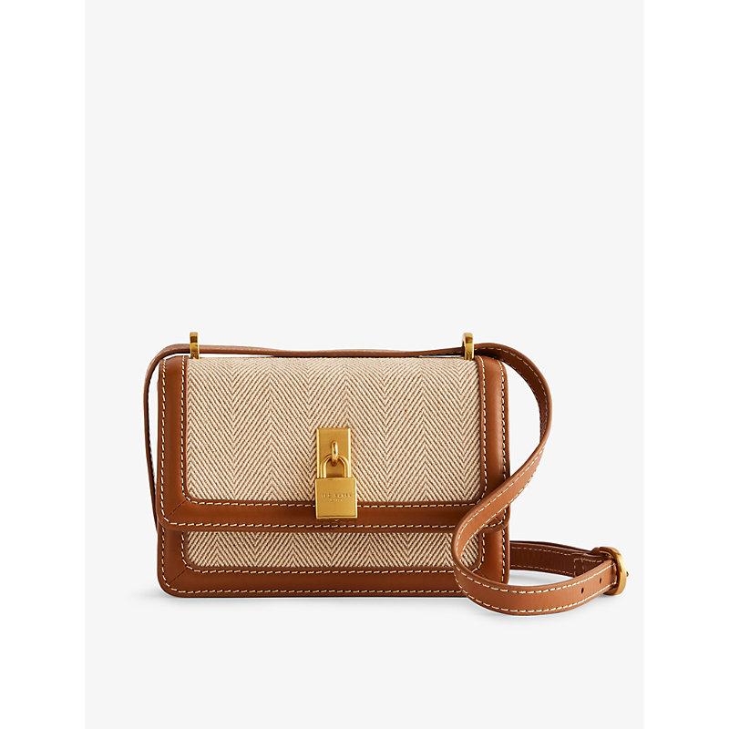 Ted Baker Fitzrov Mini Canvas Shoulder Bag in Brown | Lyst